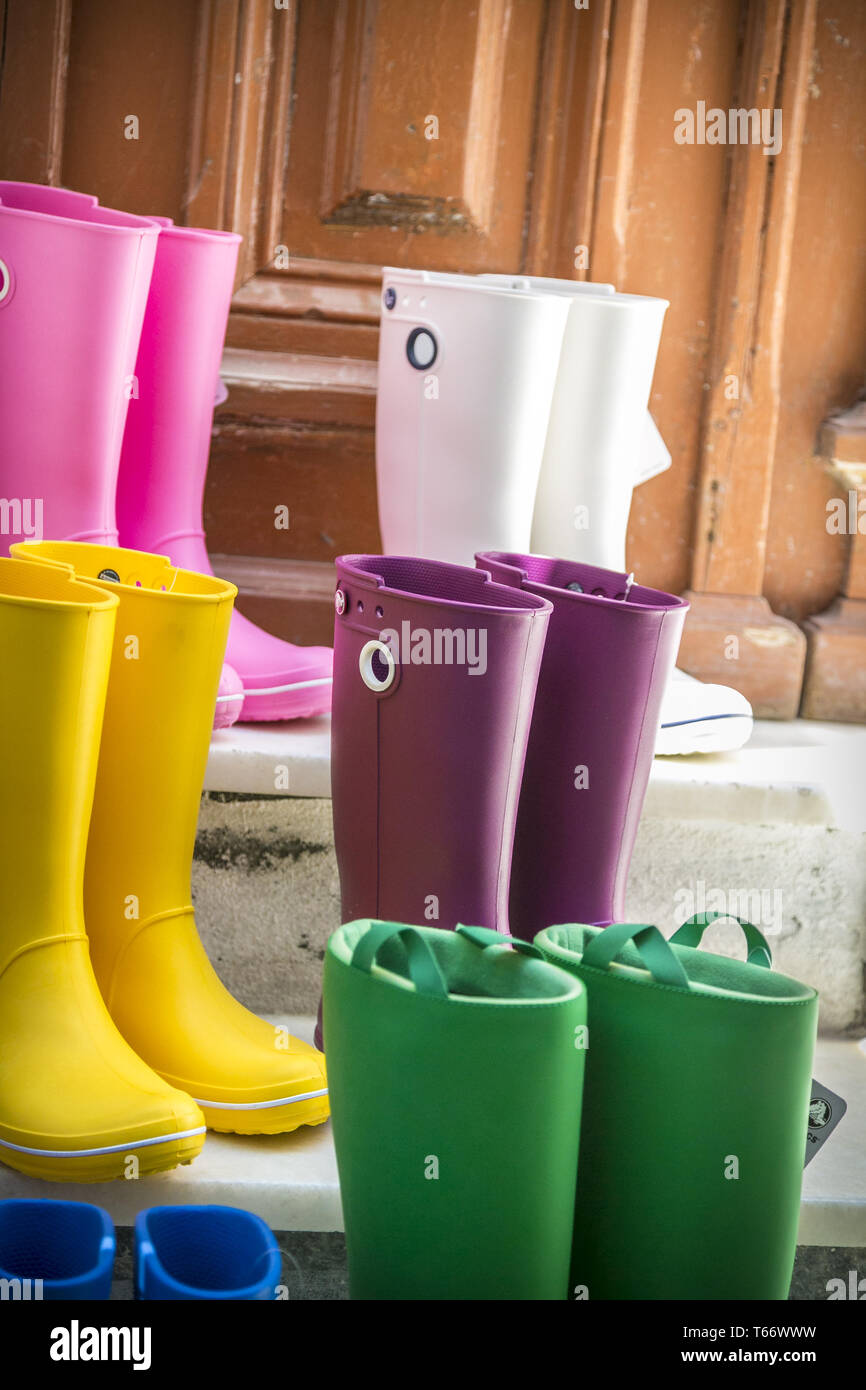 Multi colored rubber boots hi-res stock photography and images - Alamy
