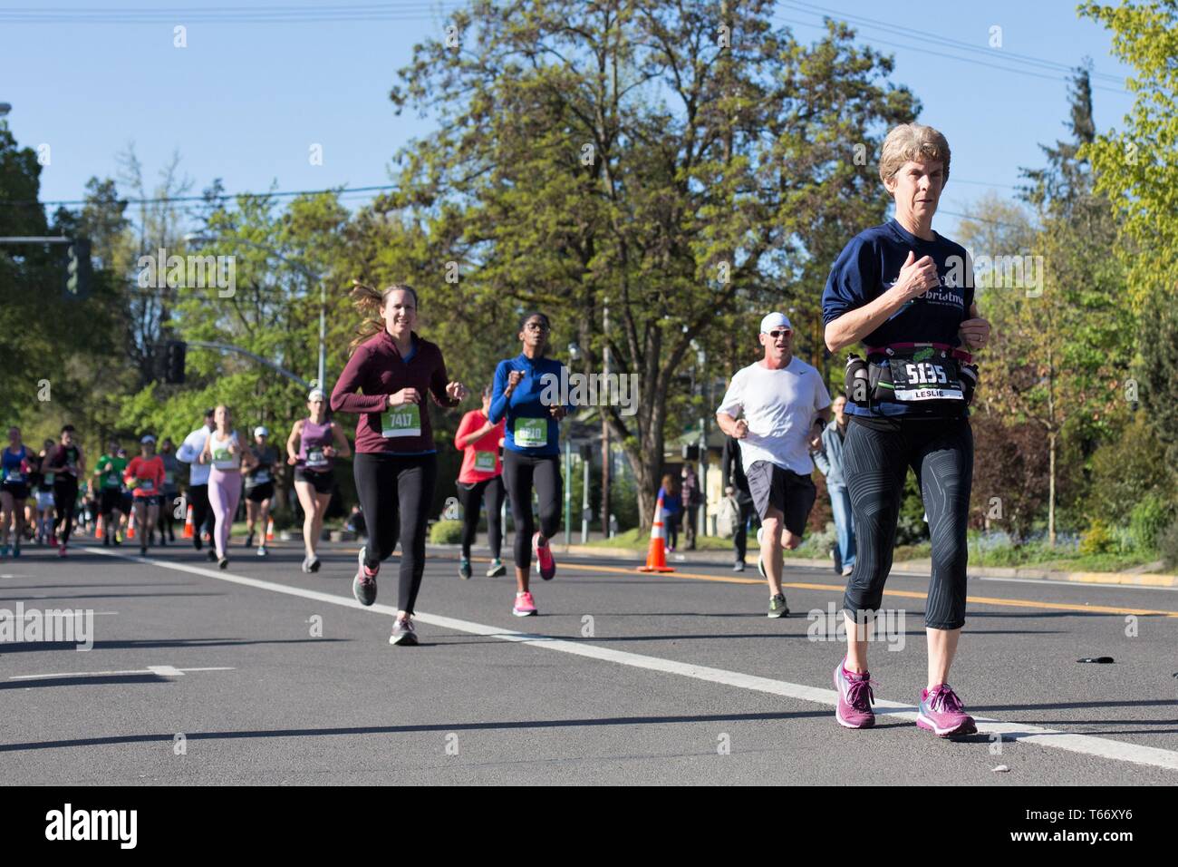 Participants running in the 2019 Eugene Marathon in Eugene, Oregon, USA ...