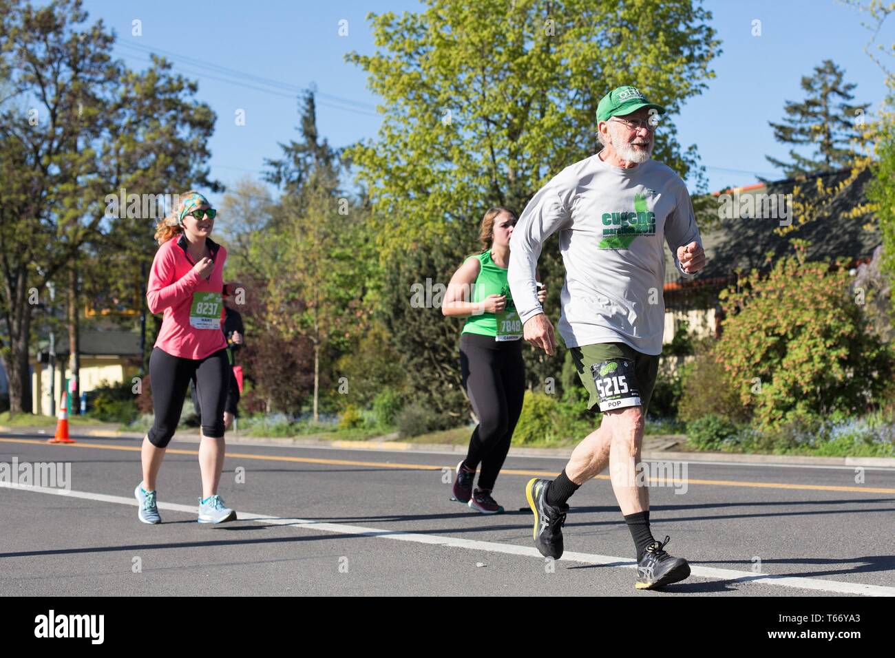Participants running in the 2019 Eugene Marathon in Eugene, Oregon, USA ...