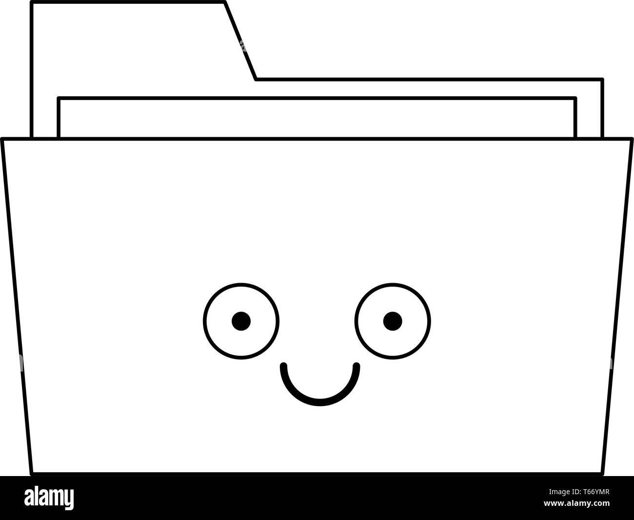 Folder document cute cartoon in black and white Stock Vector Image ...