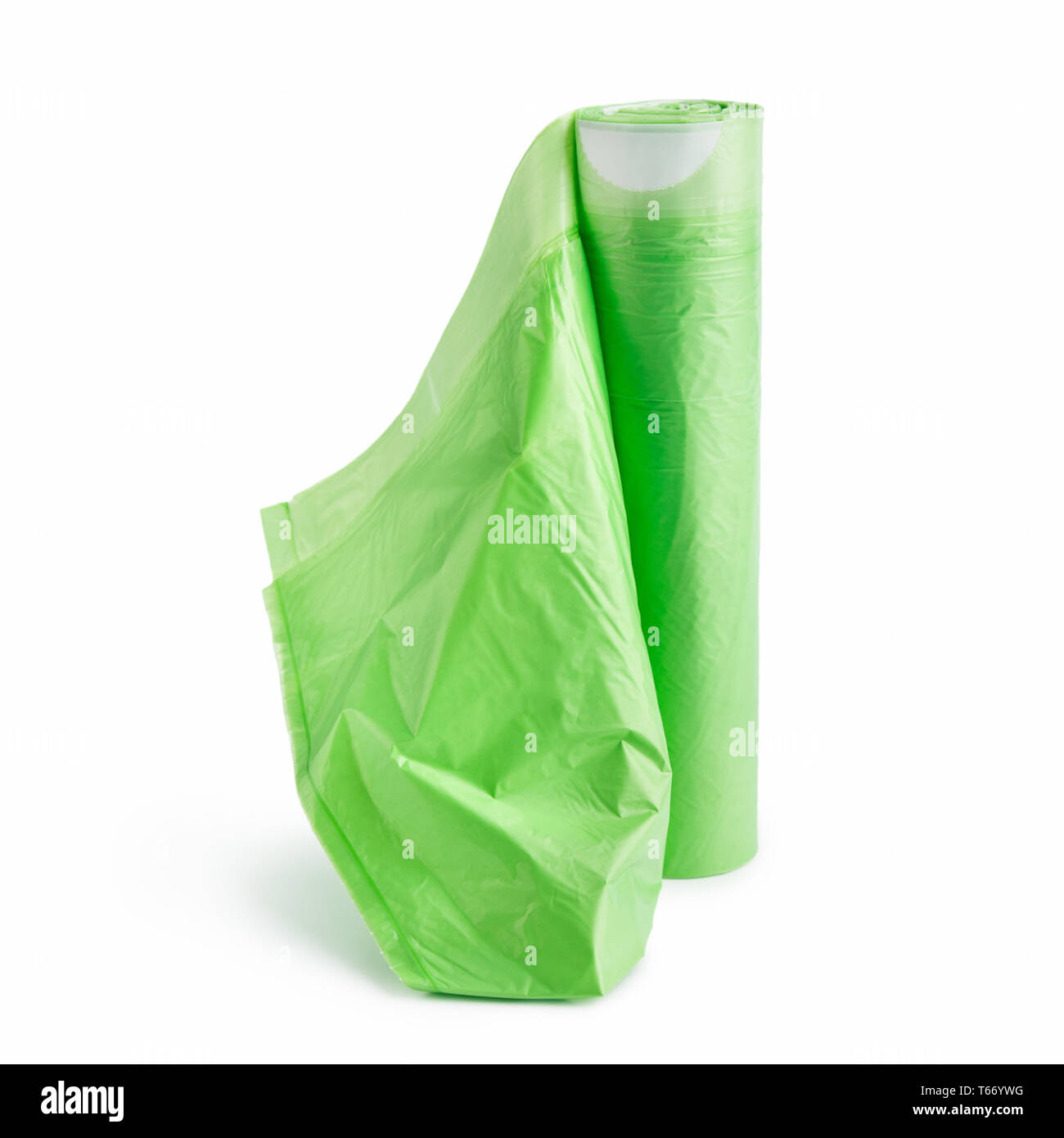 Roll of green plastic garbage bags isolated on white background Stock ...