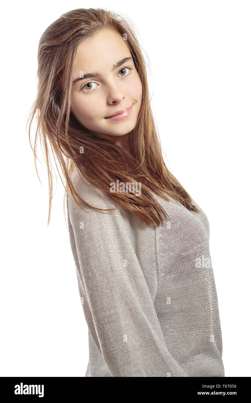 portrait of a smiling female teenager, isolated on white Stock Photo ...