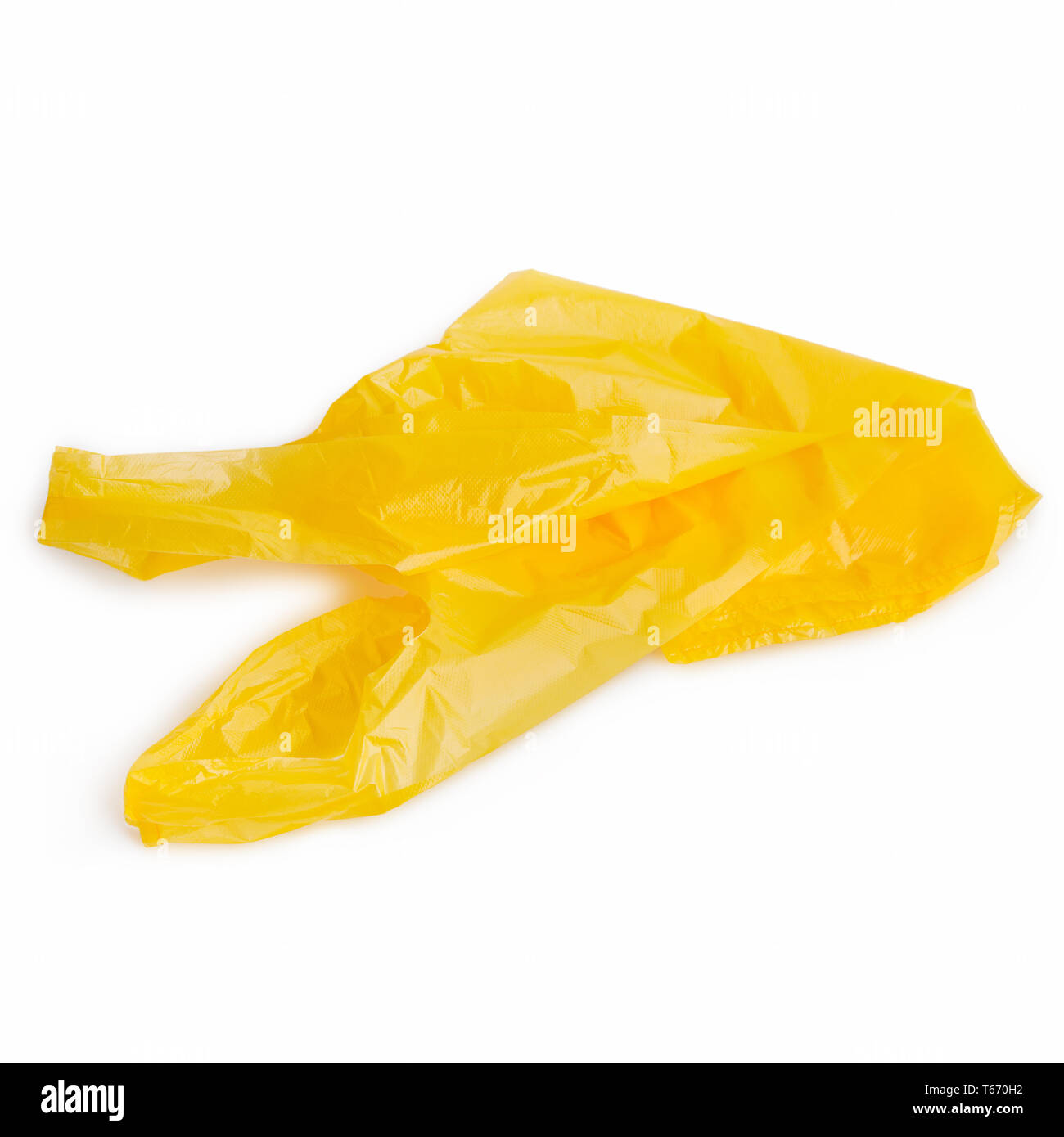 Empty yellow plastic bag on white background, isolated Stock Photo - Alamy