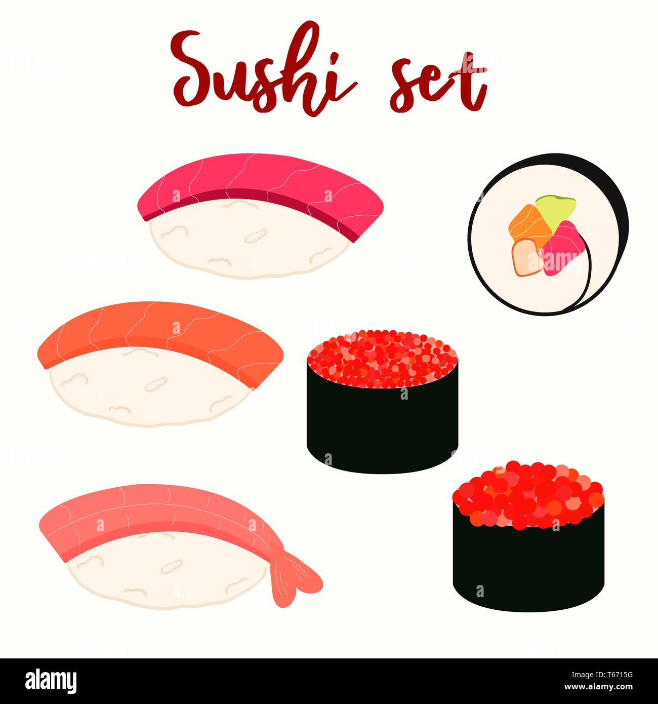 Sushi icons set Asian food. Flat style food. Isometric icons. Vector ...