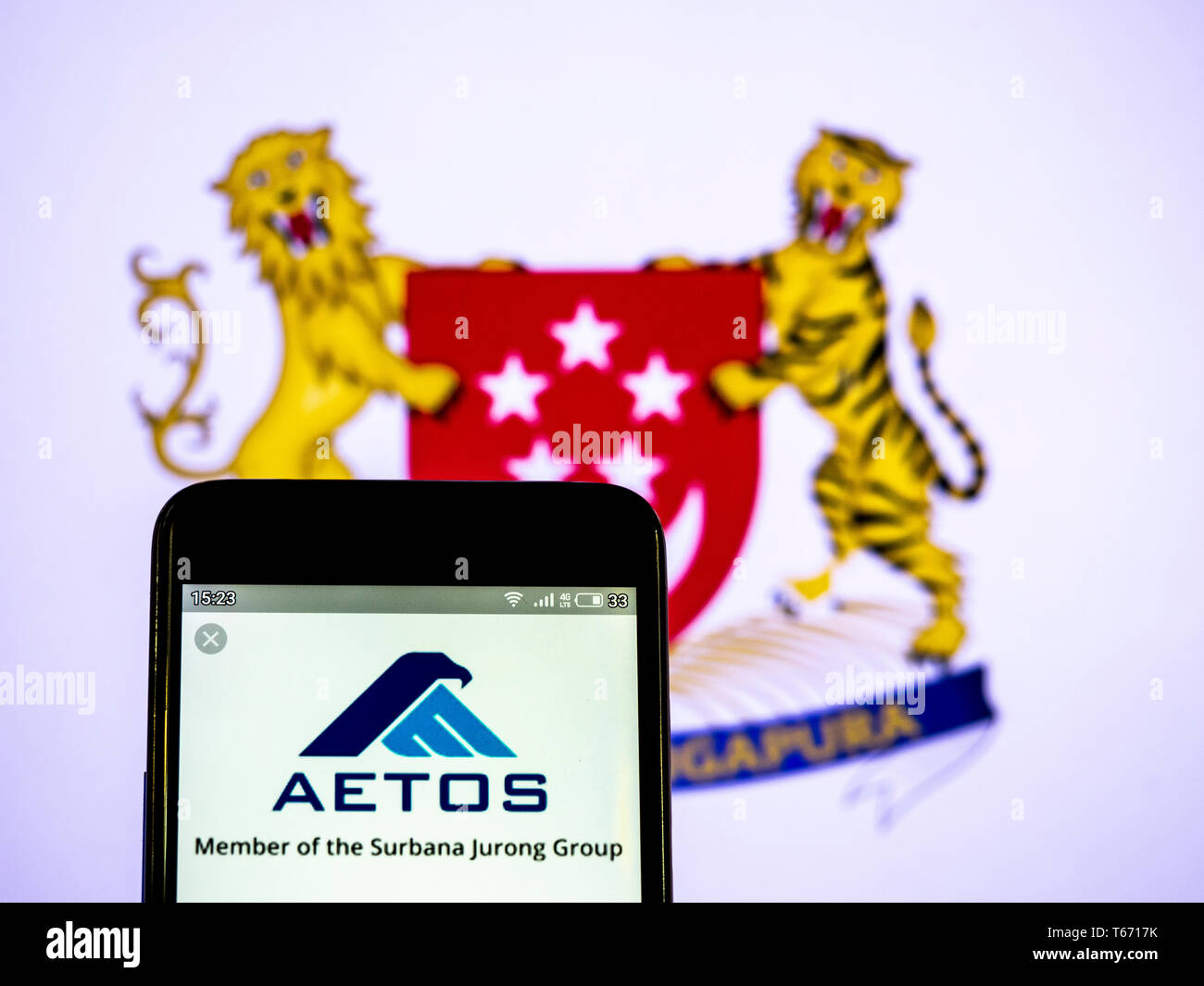 In this photo illustration an Aetos Security Management logo seen ...