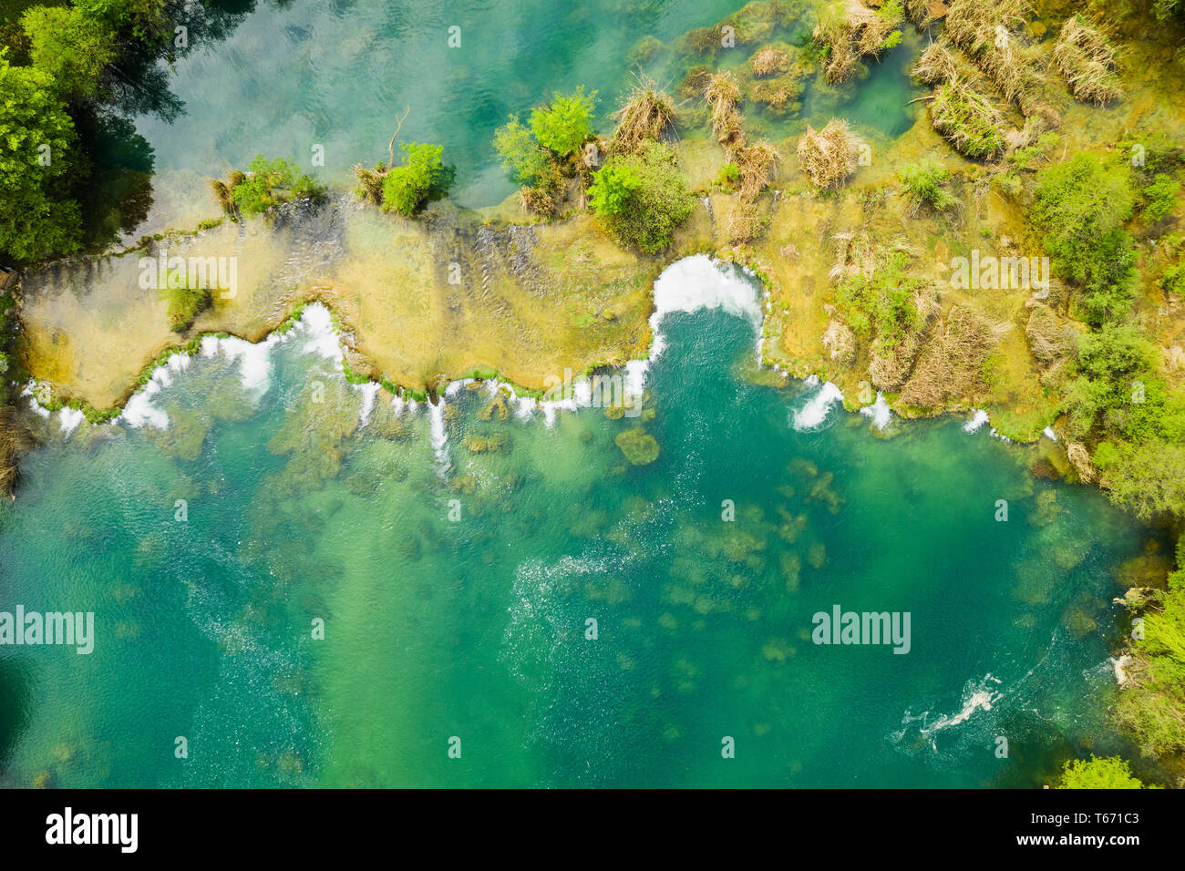 Croatian nature, beautiful waterfalls on Mreznica river from air ...