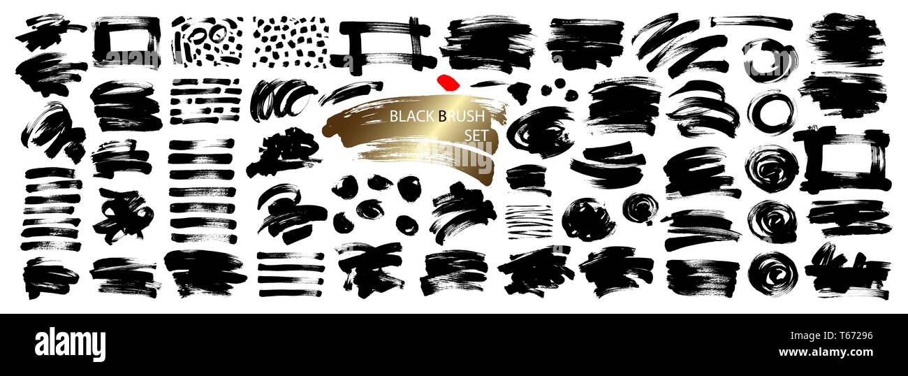 black ink hand drawing brushes collection isolated on white background ...