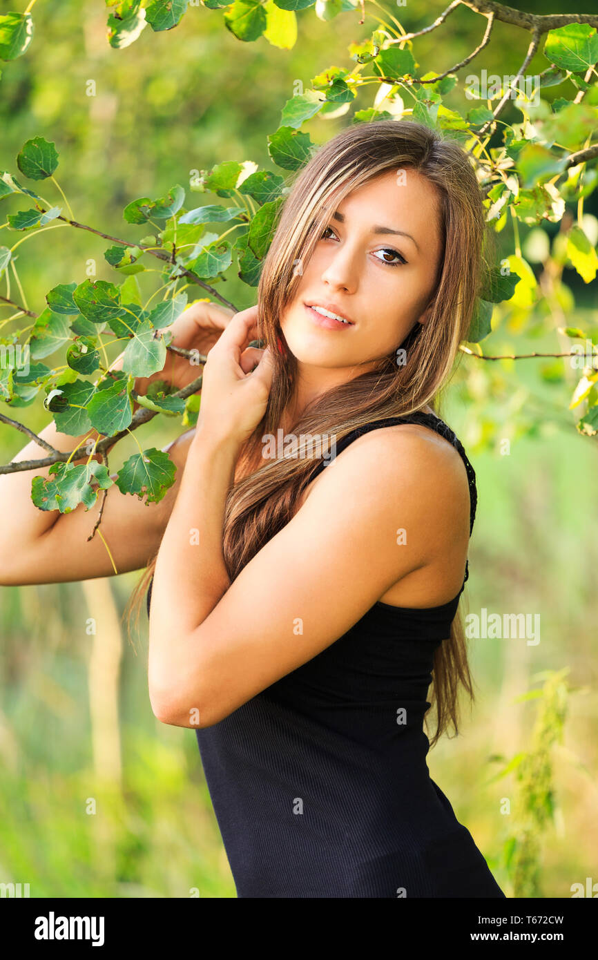 Portrait of a charming lady woman girl outdoor Stock Photo - Alamy