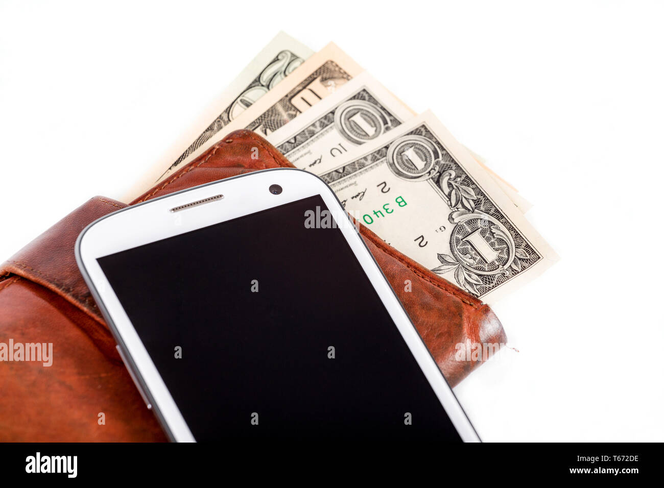 cellphone and money on white Stock Photo - Alamy