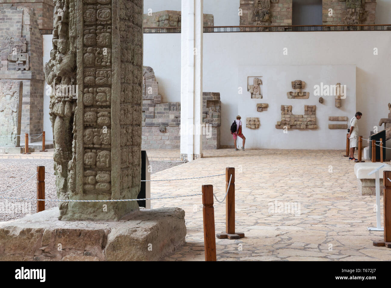 Copan Sculpture Museum, people inside the museum of Maya artefacts from the Copan Mayan Ruins ...