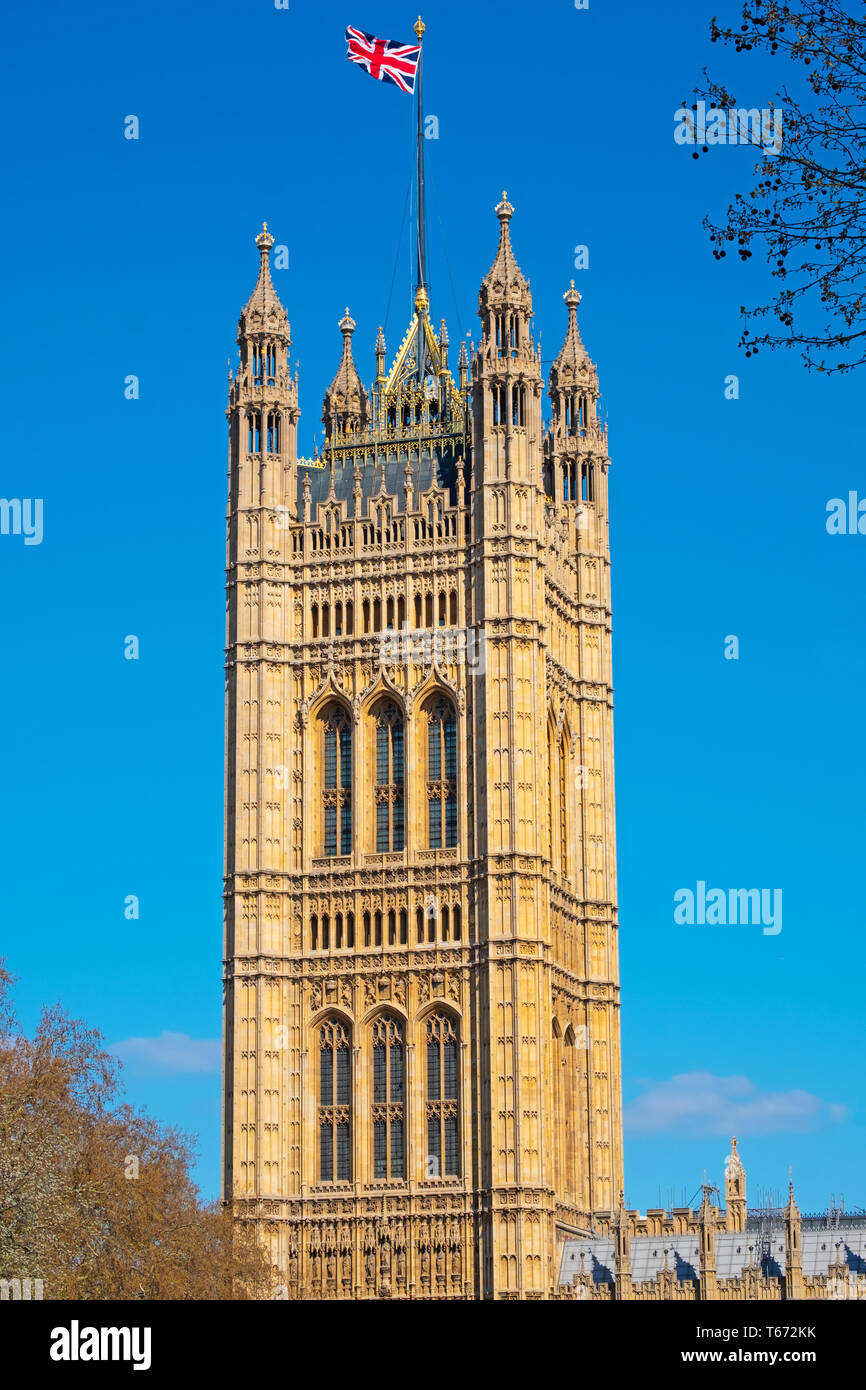 London, England – April 10, 2019: The Union Jack flag flying from the ...