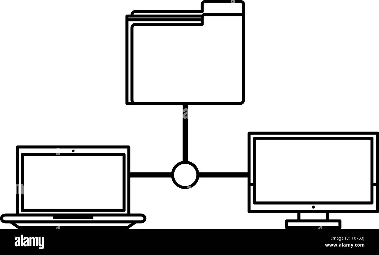 computers and documents folder in black and white Stock Vector Image ...