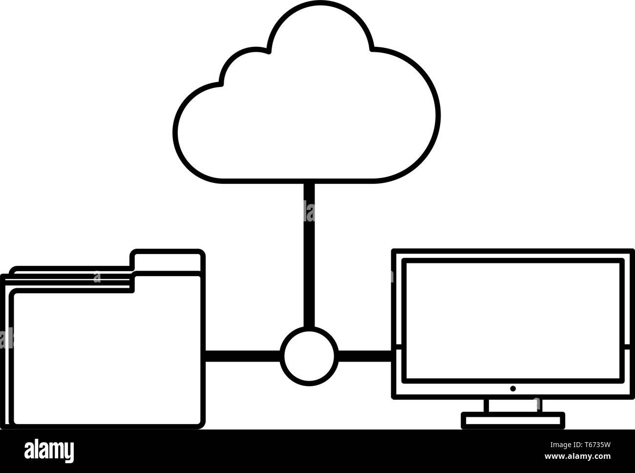 computer with documents folder in black and white Stock Vector Image ...