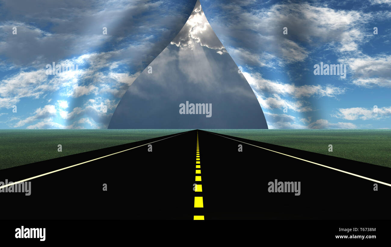 Road leads into rip in fabric of reality Stock Photo - Alamy