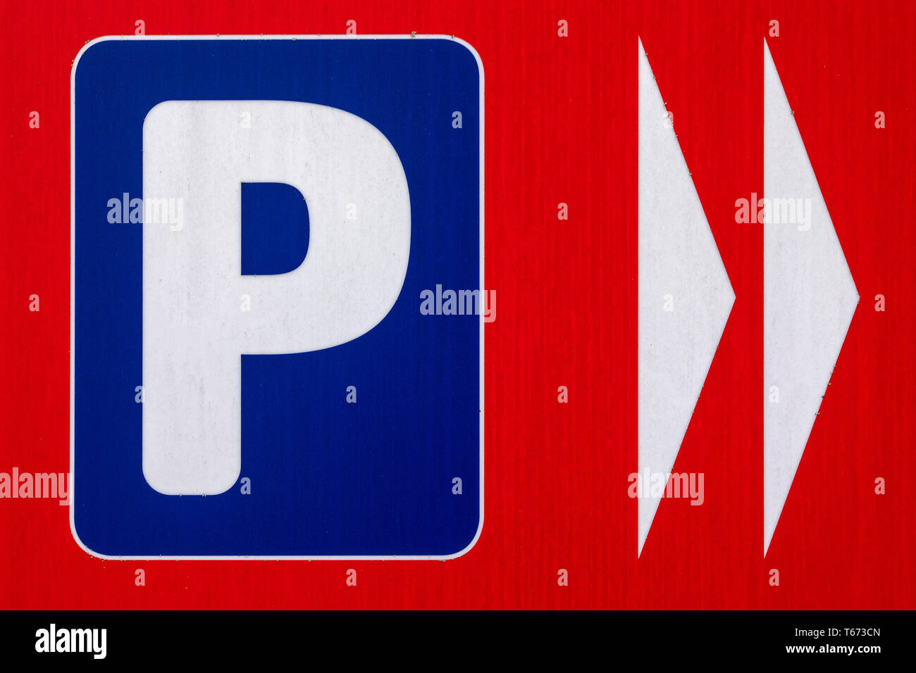 information sign parking lot red blue and white Stock Photo - Alamy