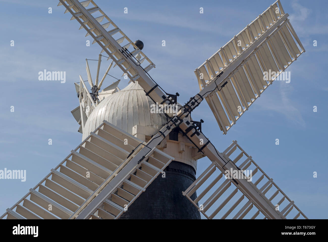 Restored windmill Ellis Mill seen from Mill Road, showing close up of ...