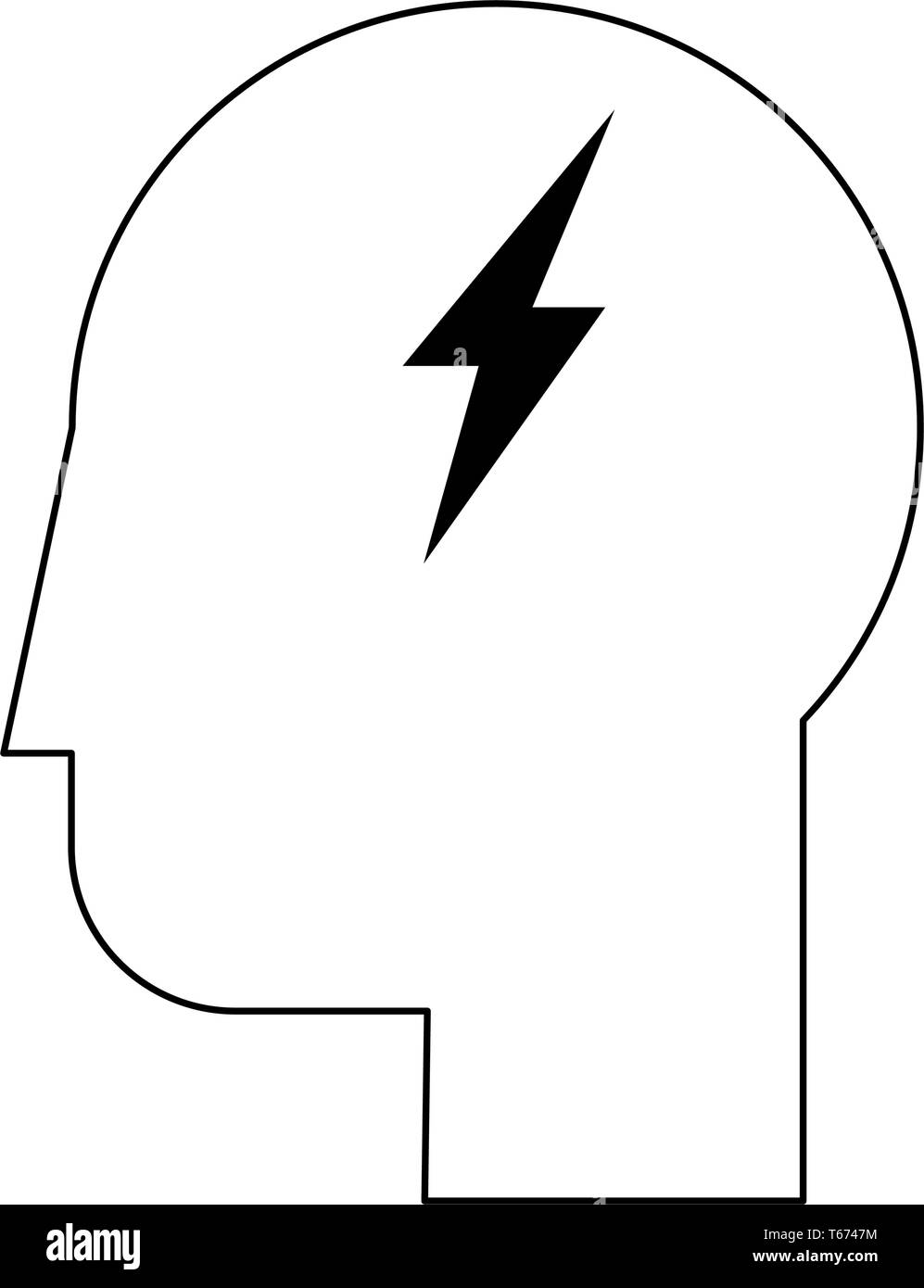 human head with thunderbolt in black and white Stock Vector Image & Art ...