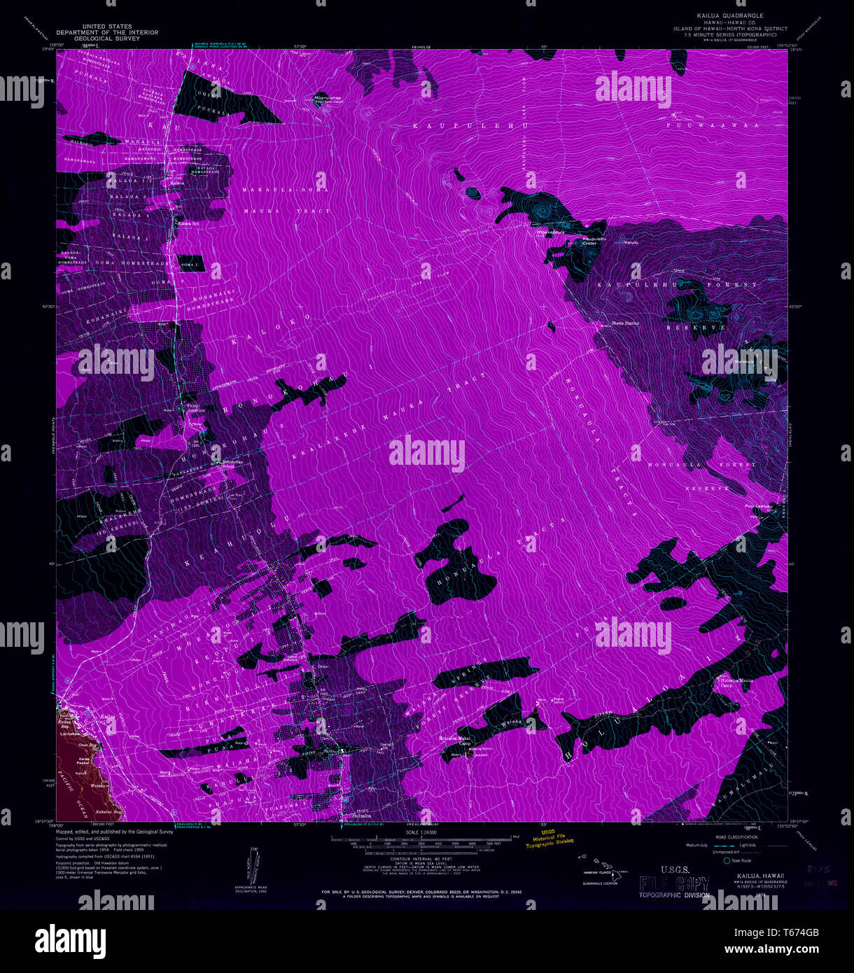 USGS TOPO Map Hawaii HI Kailua 349344 1959 24000 Inverted Restoration ...