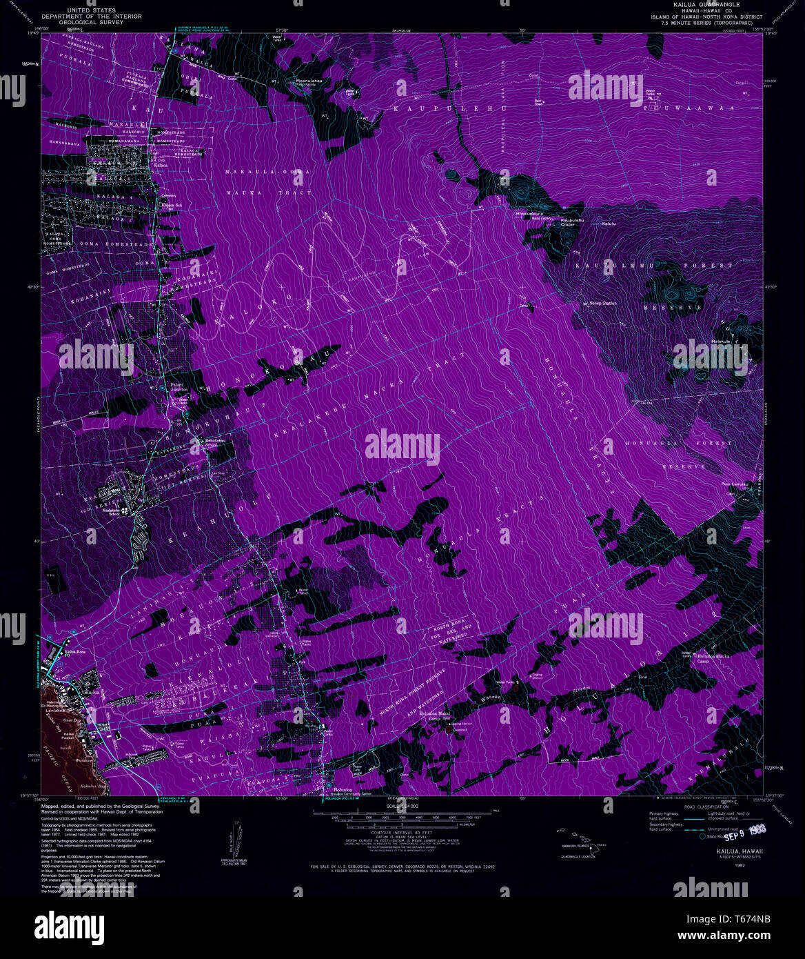 USGS TOPO Map Hawaii HI Kailua 349348 1982 24000 Inverted Restoration ...
