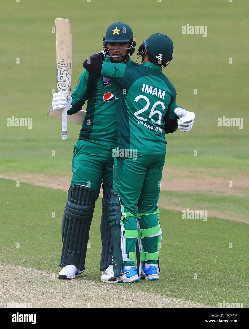 Pakistan's Fakhar Zaman celebrates his century during the tour match at ...