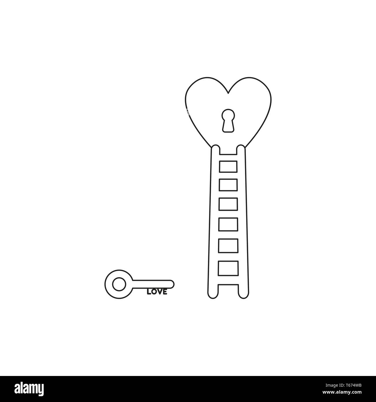 Vector icon concept of love key reach keyhole in heart with wooden ...