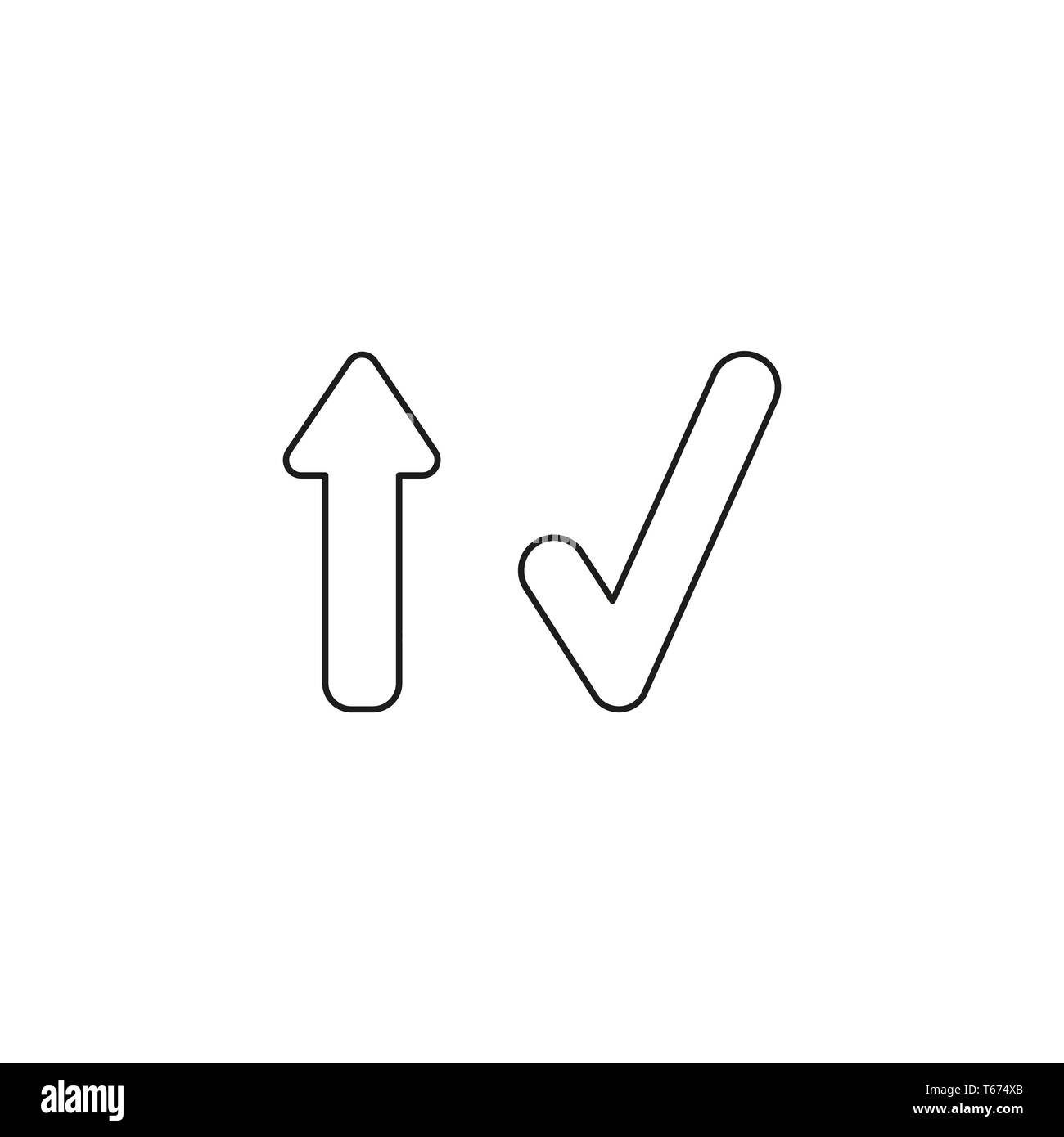 Vector icon concept of arrow pointing up and check mark. Black outlines Stock Vector Image & Art ...
