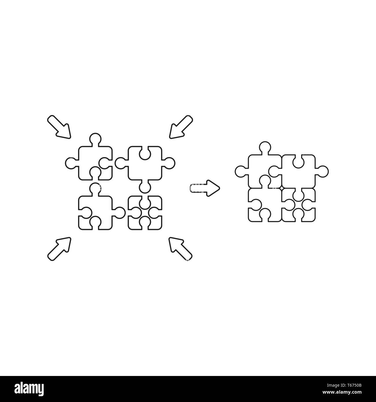 Vector icon concept of four connected puzzle pieces connected. Black ...