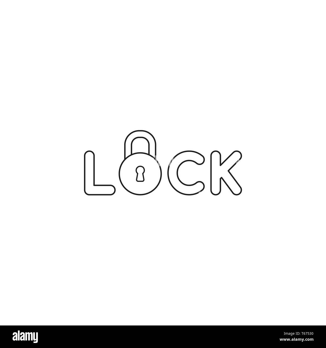 Vector icon concept of lock text with closed padlock.Black outlines ...