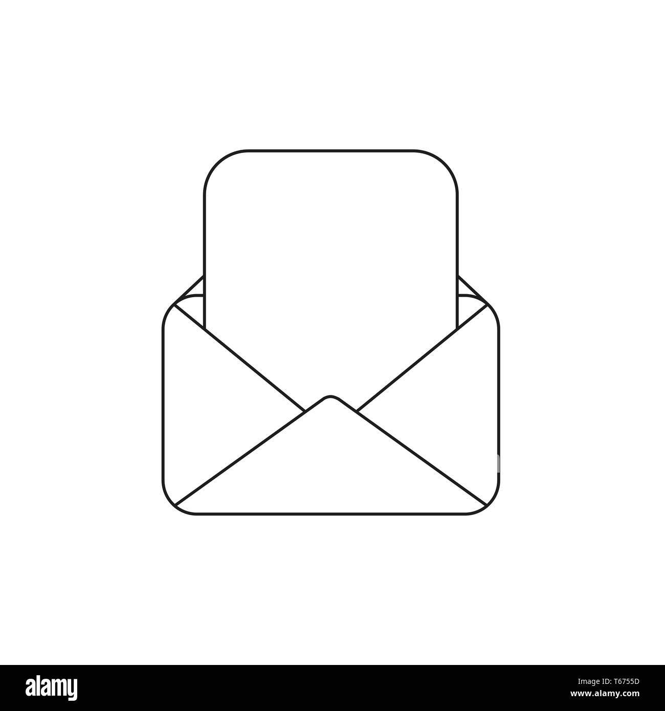 Vector icon of opened mail envelope with blank paper. Black outlines ...