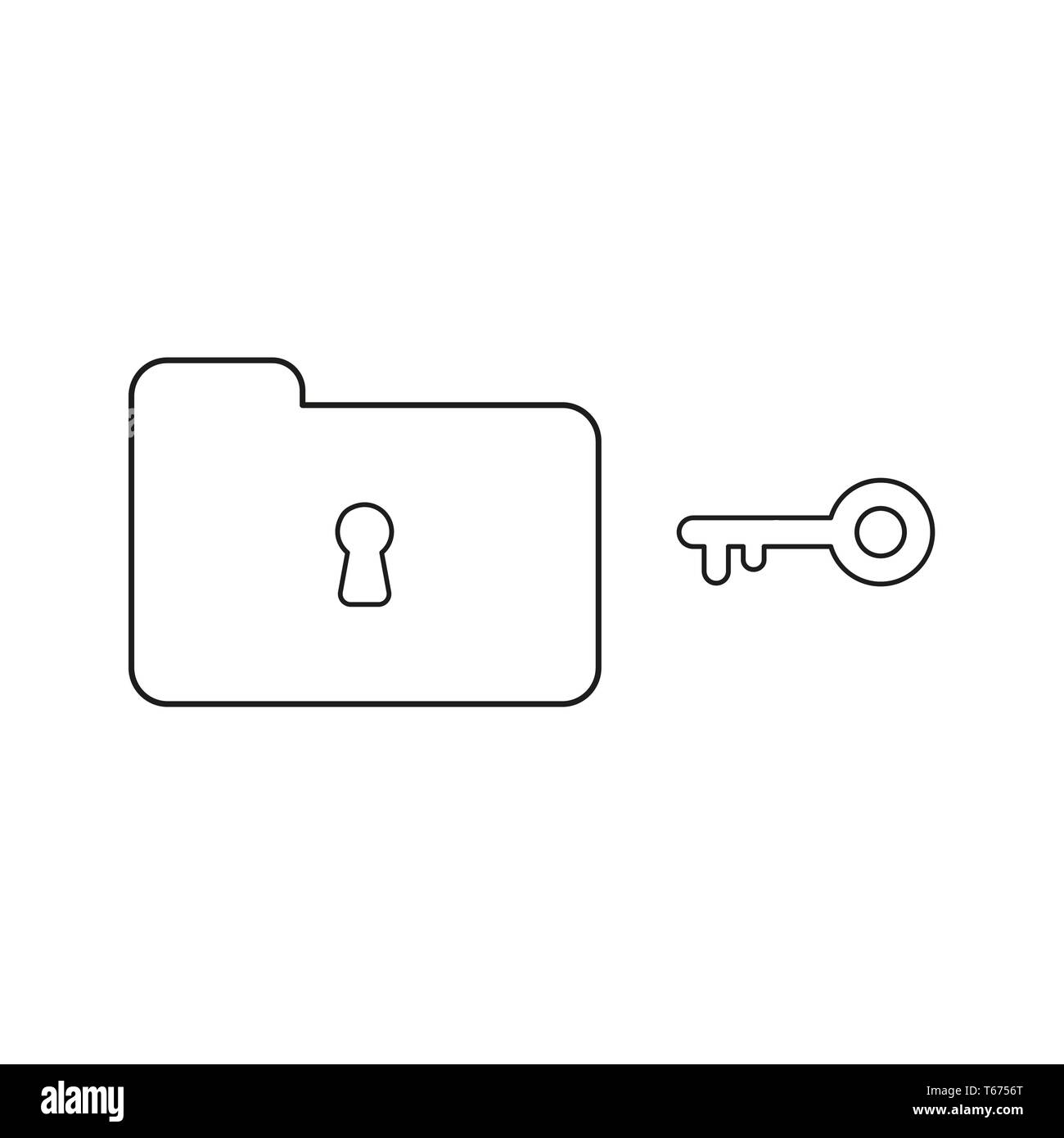 Vector icon concept of closed folder and keyhole with key. Black ...