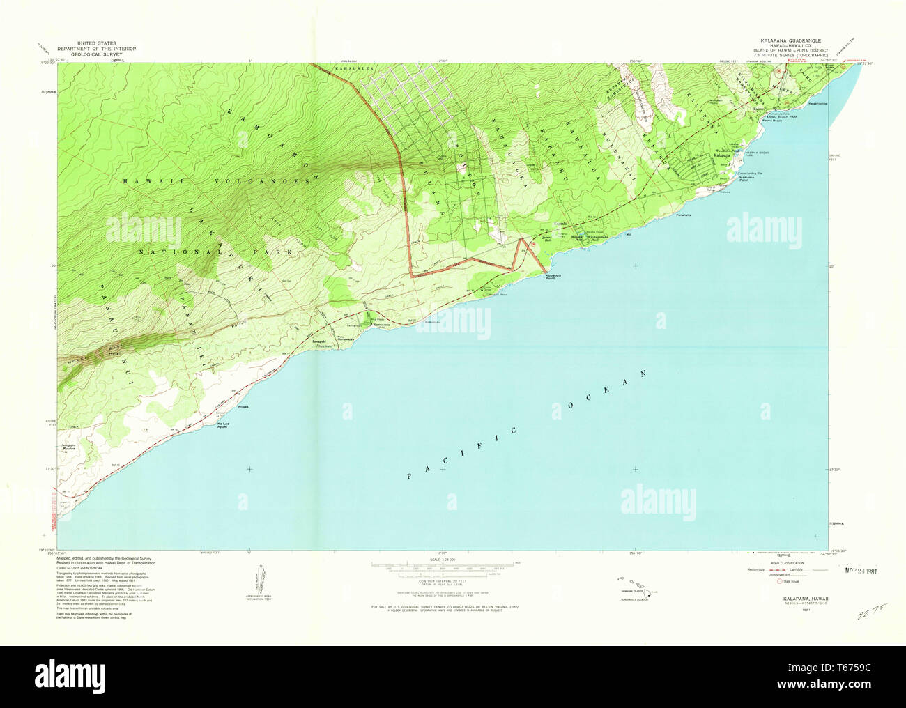 USGS TOPO Map Hawaii HI Kalapana 349358 1981 24000 Restoration Stock ...