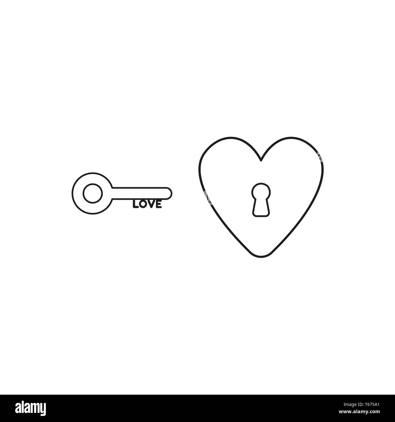 Vector icon concept of love key and heart with black keyhole. Black ...