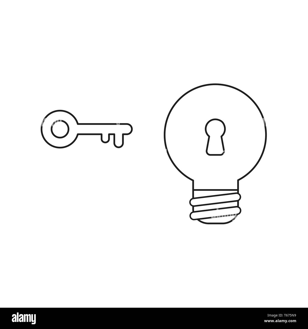 Vector icon concept of light bulb with keyhole and key. Black outlines ...