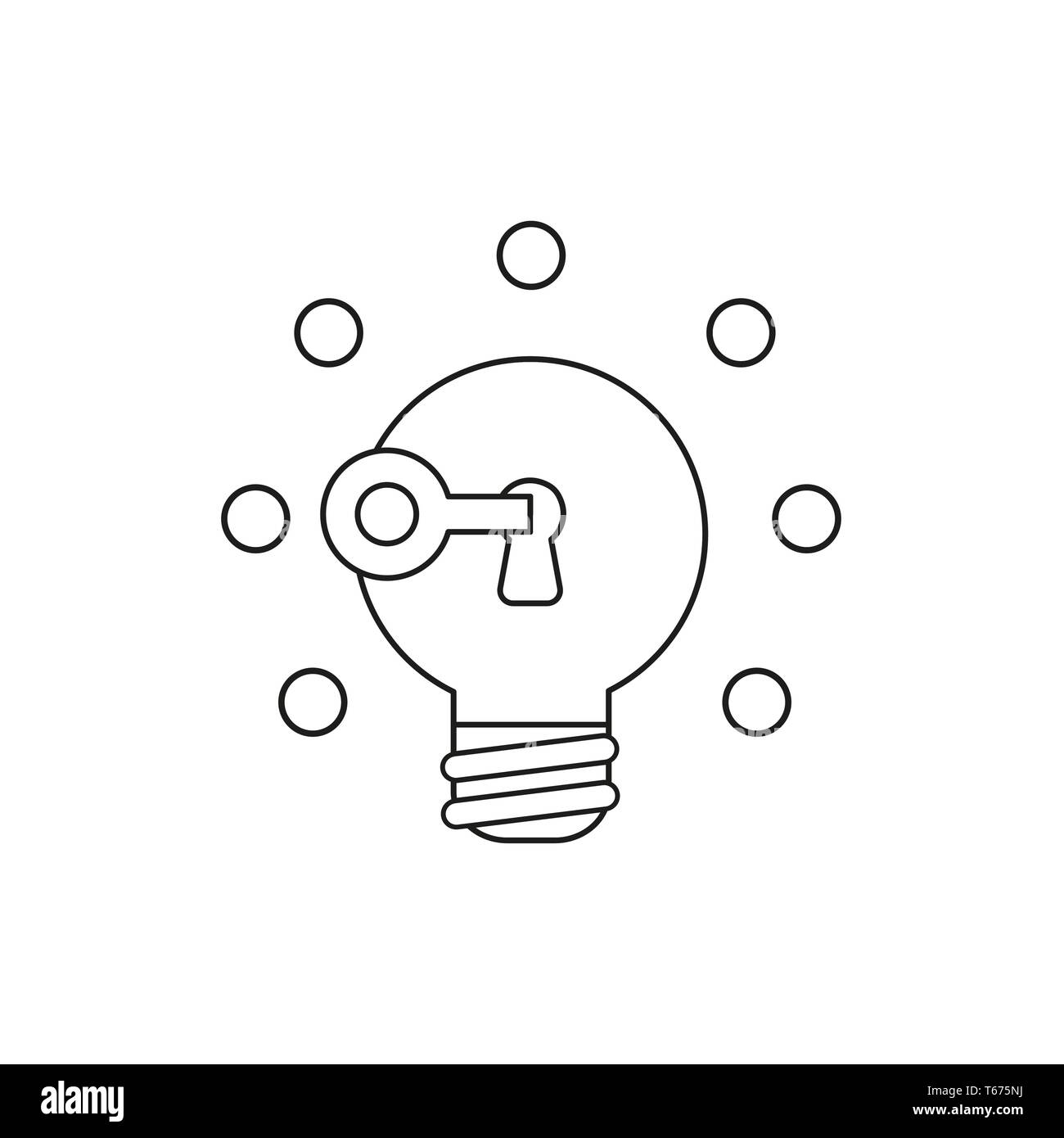 Vector icon concept of key unlocking light bulb idea glowing. Black ...