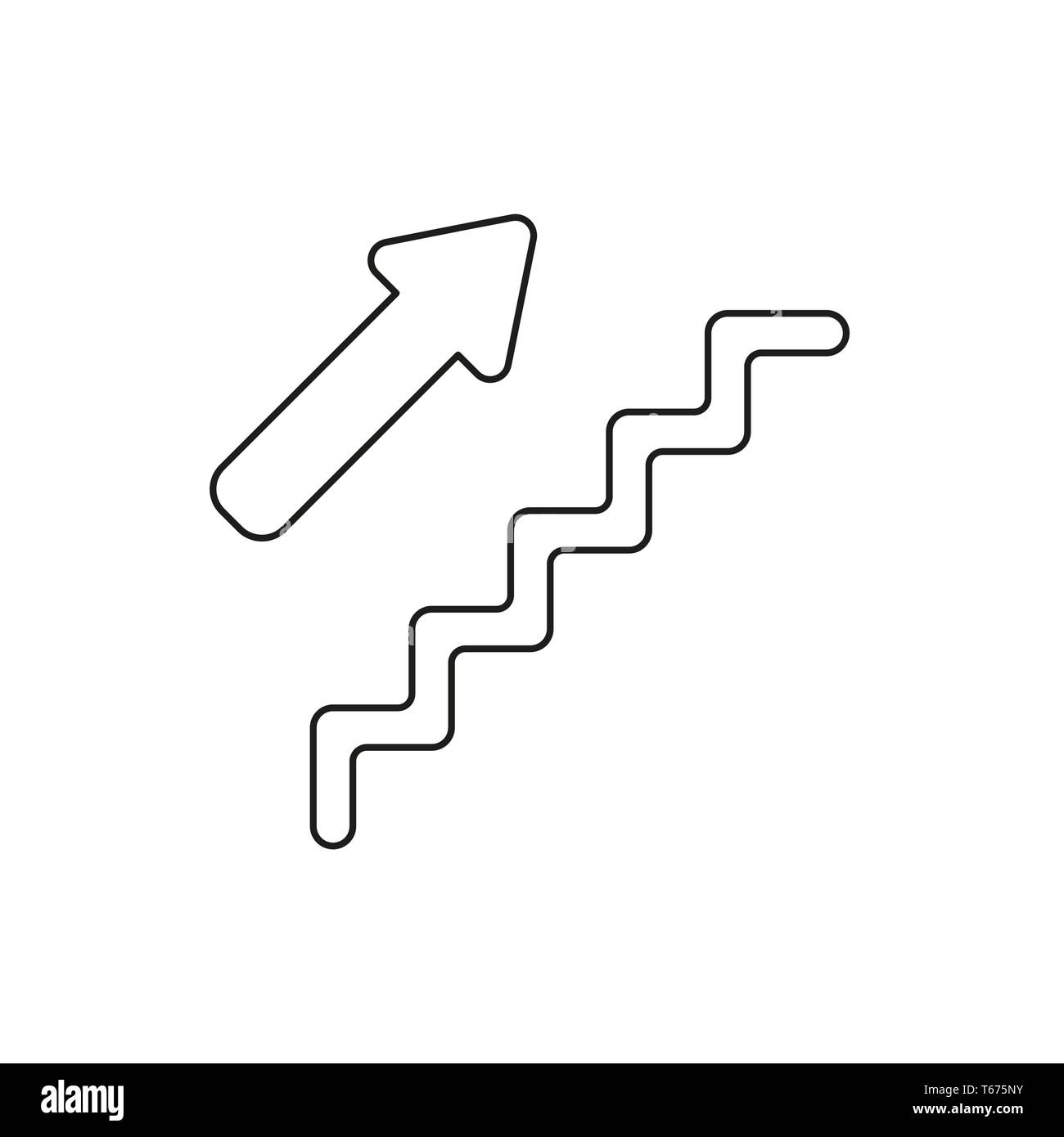 Vector icon concept of stairs with arrow pointing up. Black outlines ...