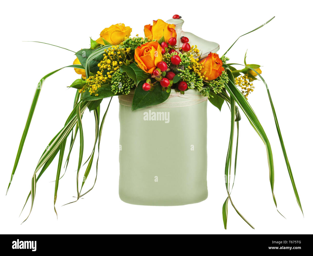 Colorful flower bouquet from roses in white vase i Stock Photo - Alamy