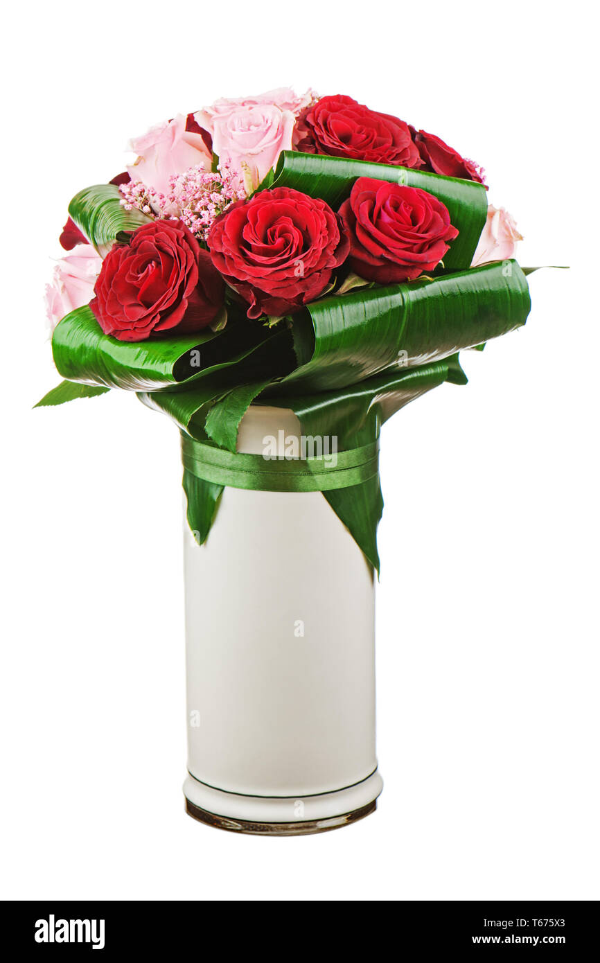 Colorful flower bouquet from roses in white vase i Stock Photo - Alamy