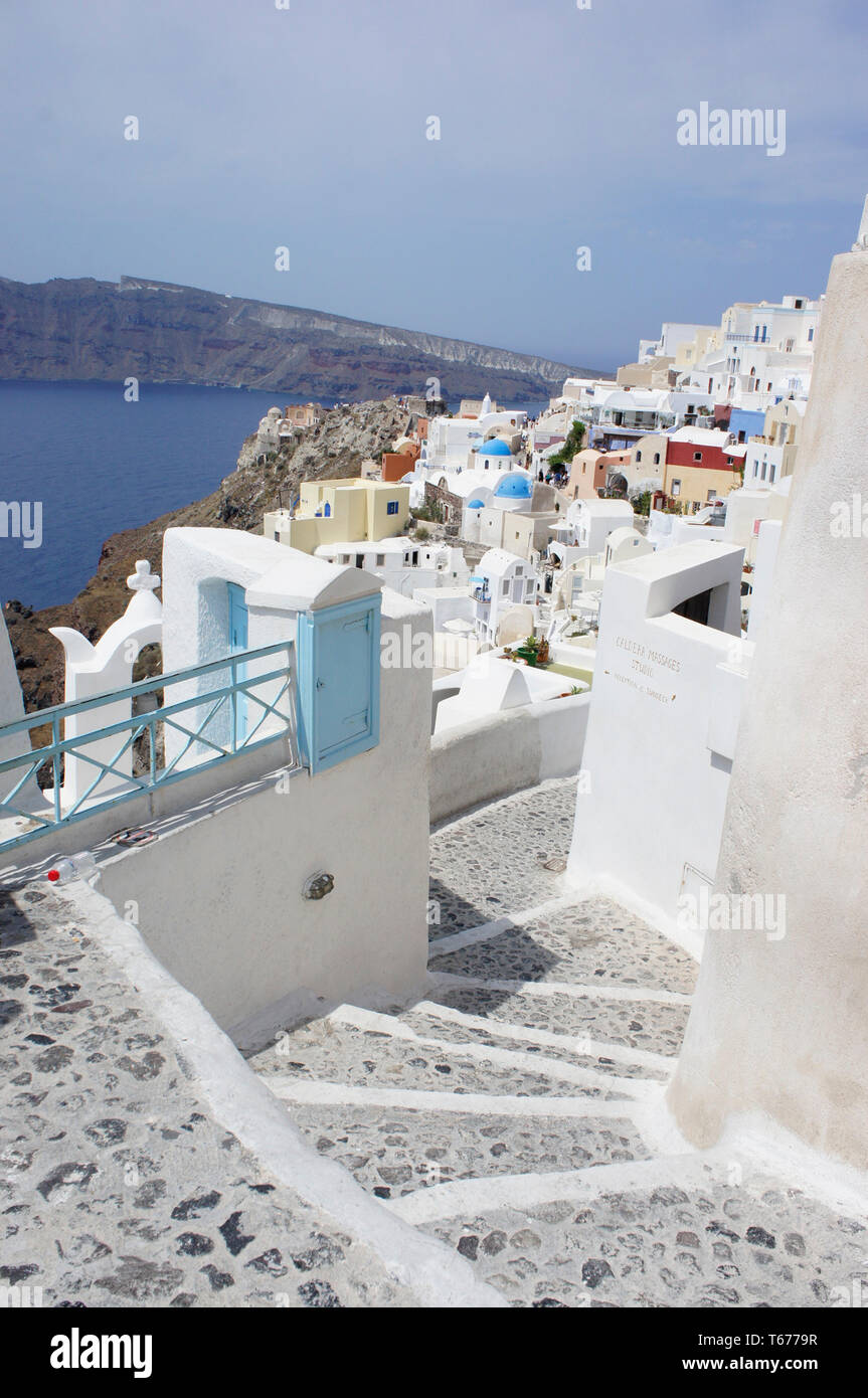 Steps leading down on the Greek island of Santorini Stock Photo - Alamy