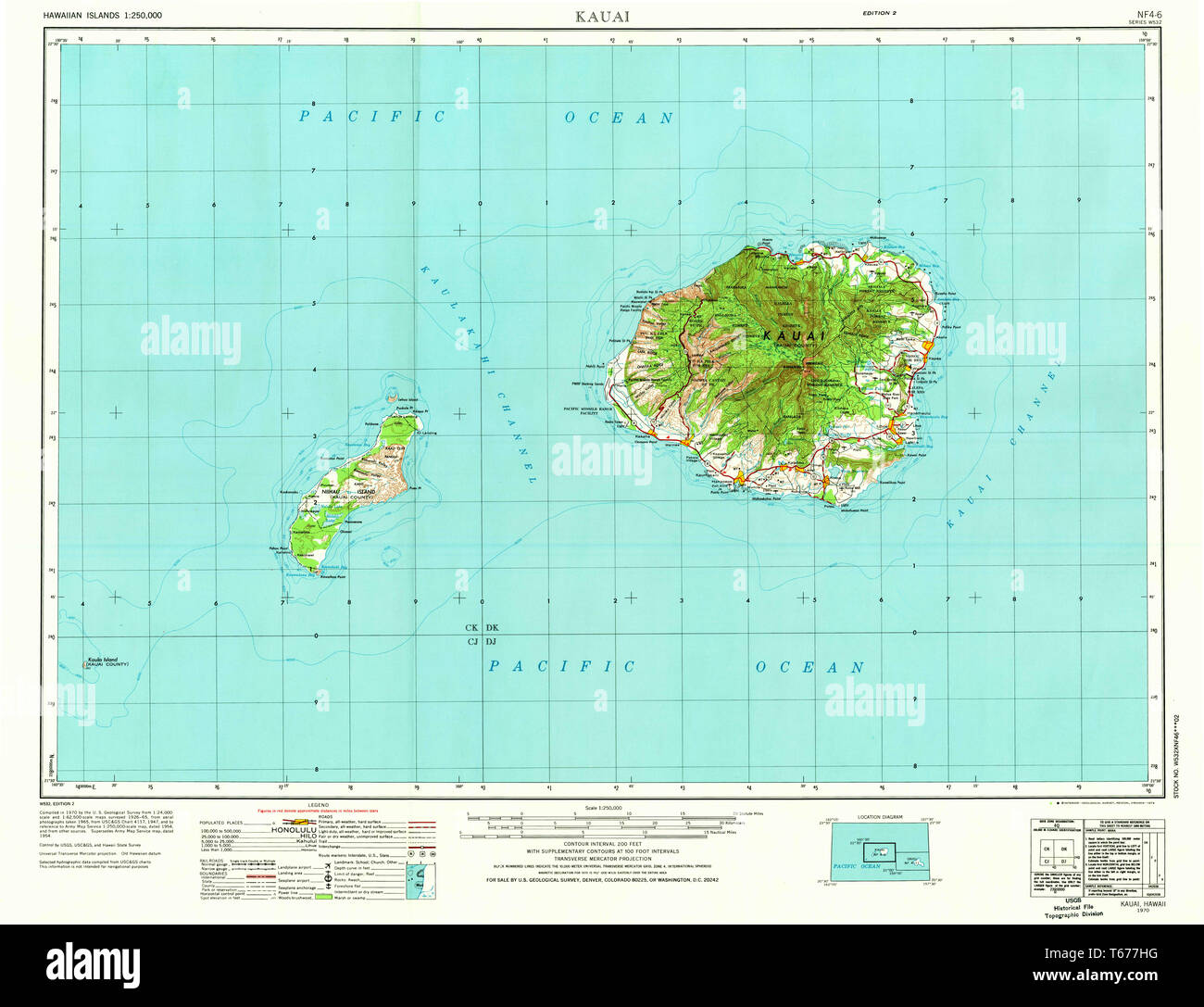USGS TOPO Map Hawaii HI Kauai 349929 1970 250000 Restoration Stock ...
