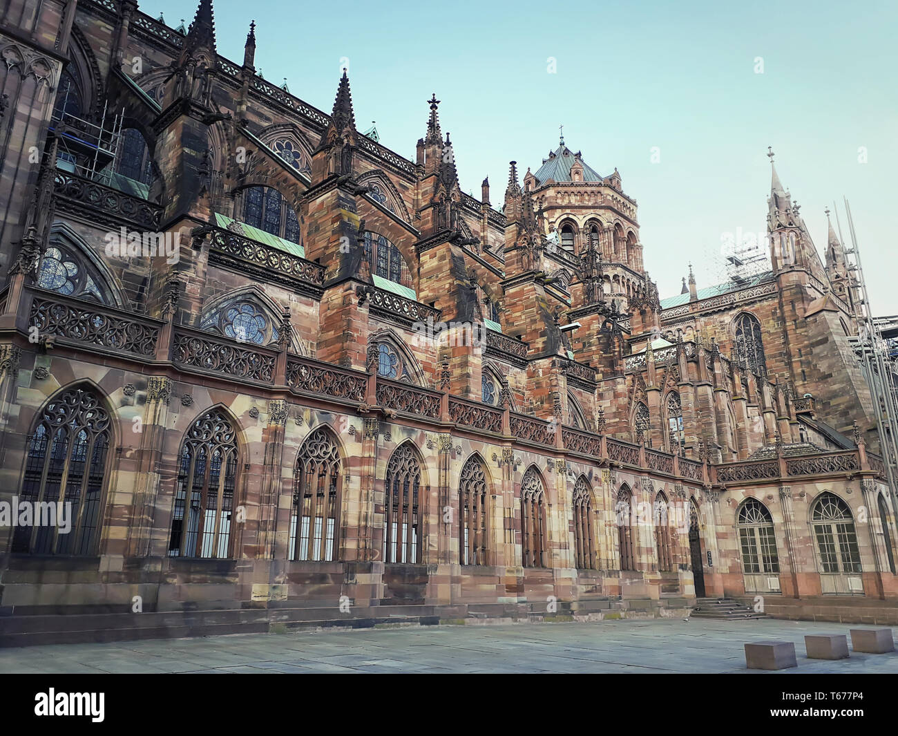 Side view of Roman Catholic Cathedral Notre Dame of Strasbourg in ...