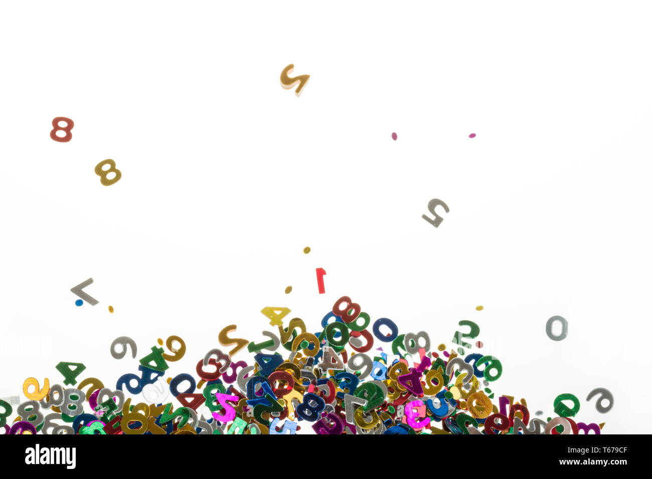 small color numbers confetti on white Stock Photo - Alamy