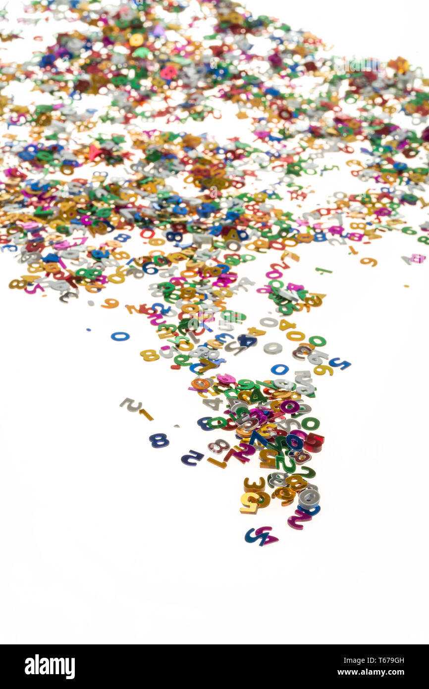 small color numbers confetti on white Stock Photo - Alamy