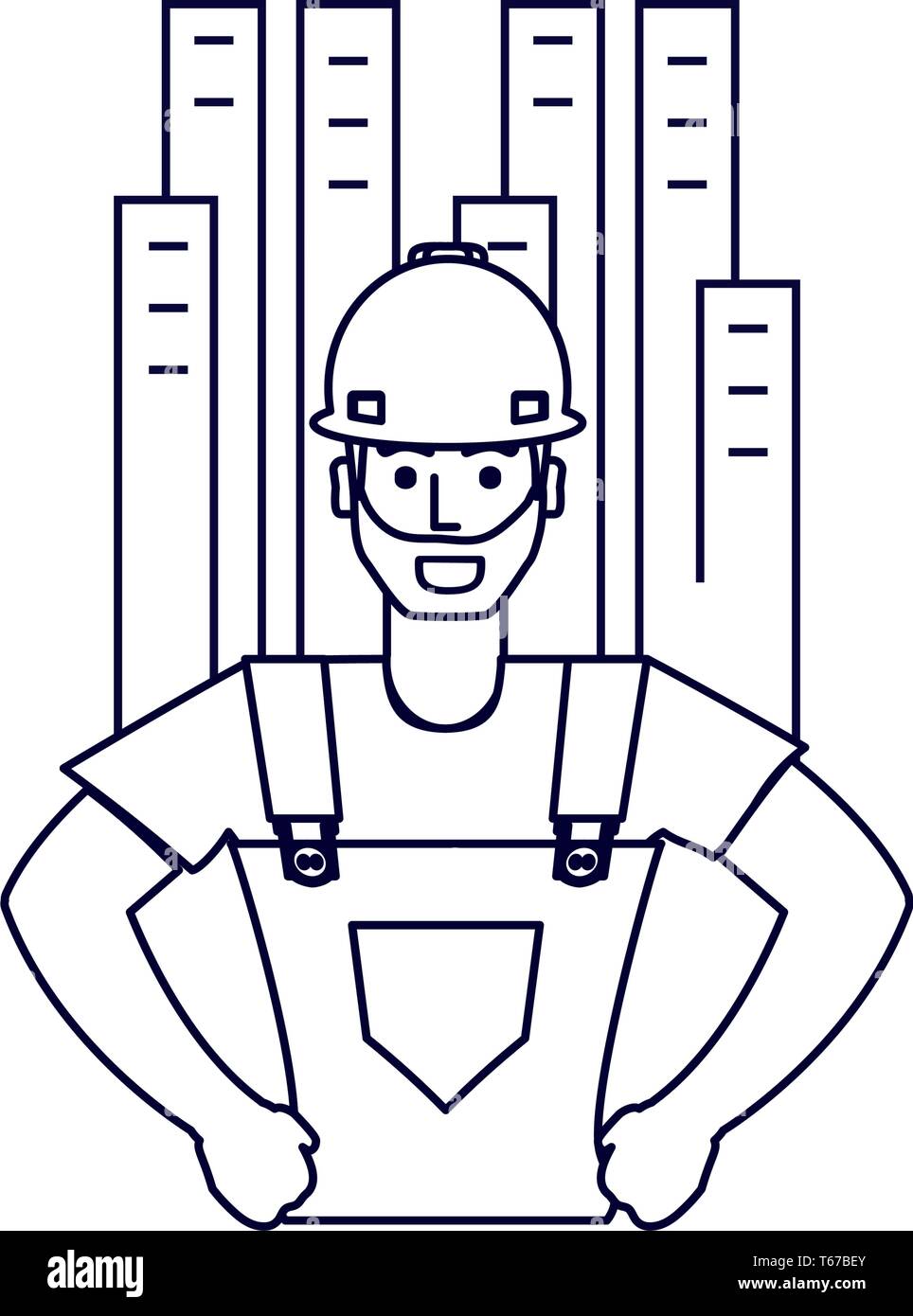 worker construction man with cityscape vector illustration design Stock ...
