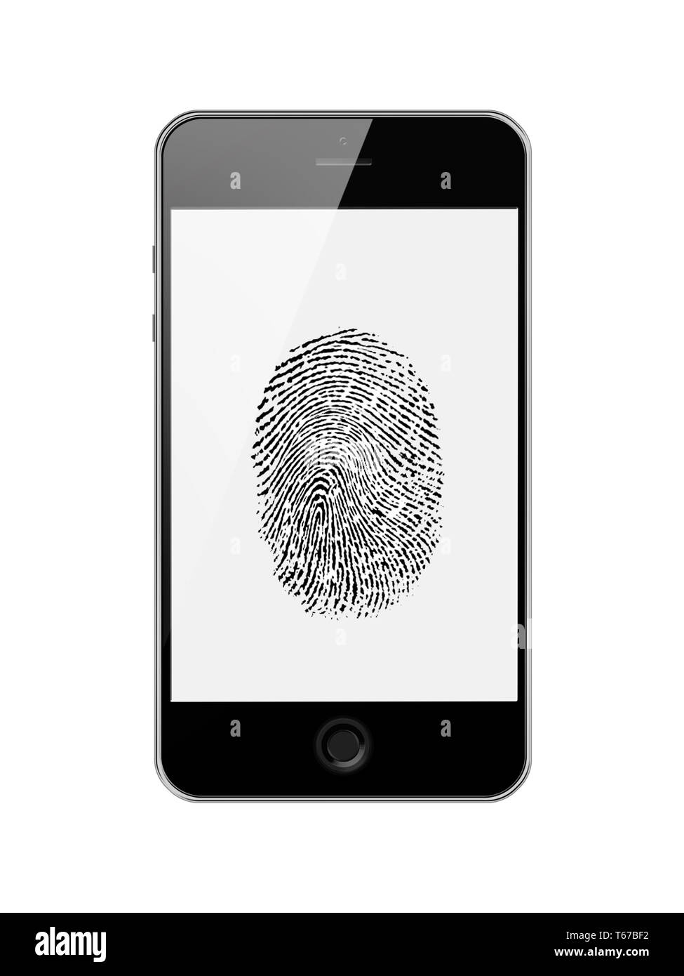 Mobile Smart Phone with Fingerprint of Thumb Isolated on White Stock ...
