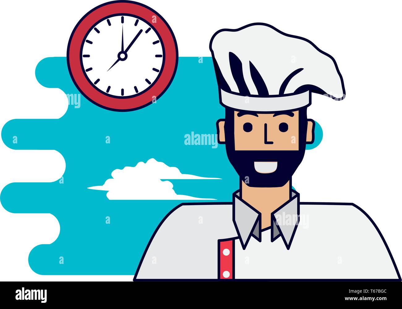 professional chef with clock time vector illustration design Stock ...