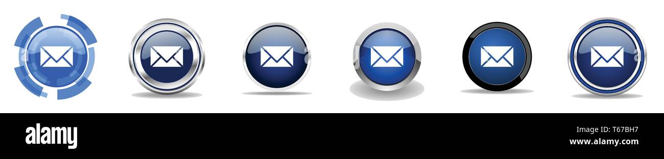 Silver metallic chrome border mail vector icons, set of email web ...