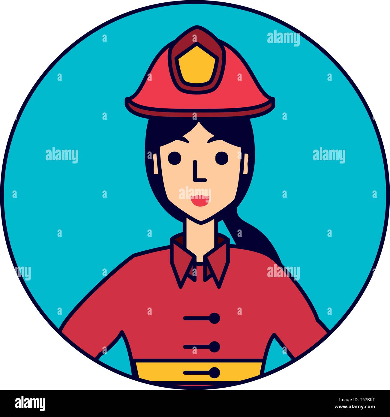 firefighter professional female in frame circular vector illustration ...