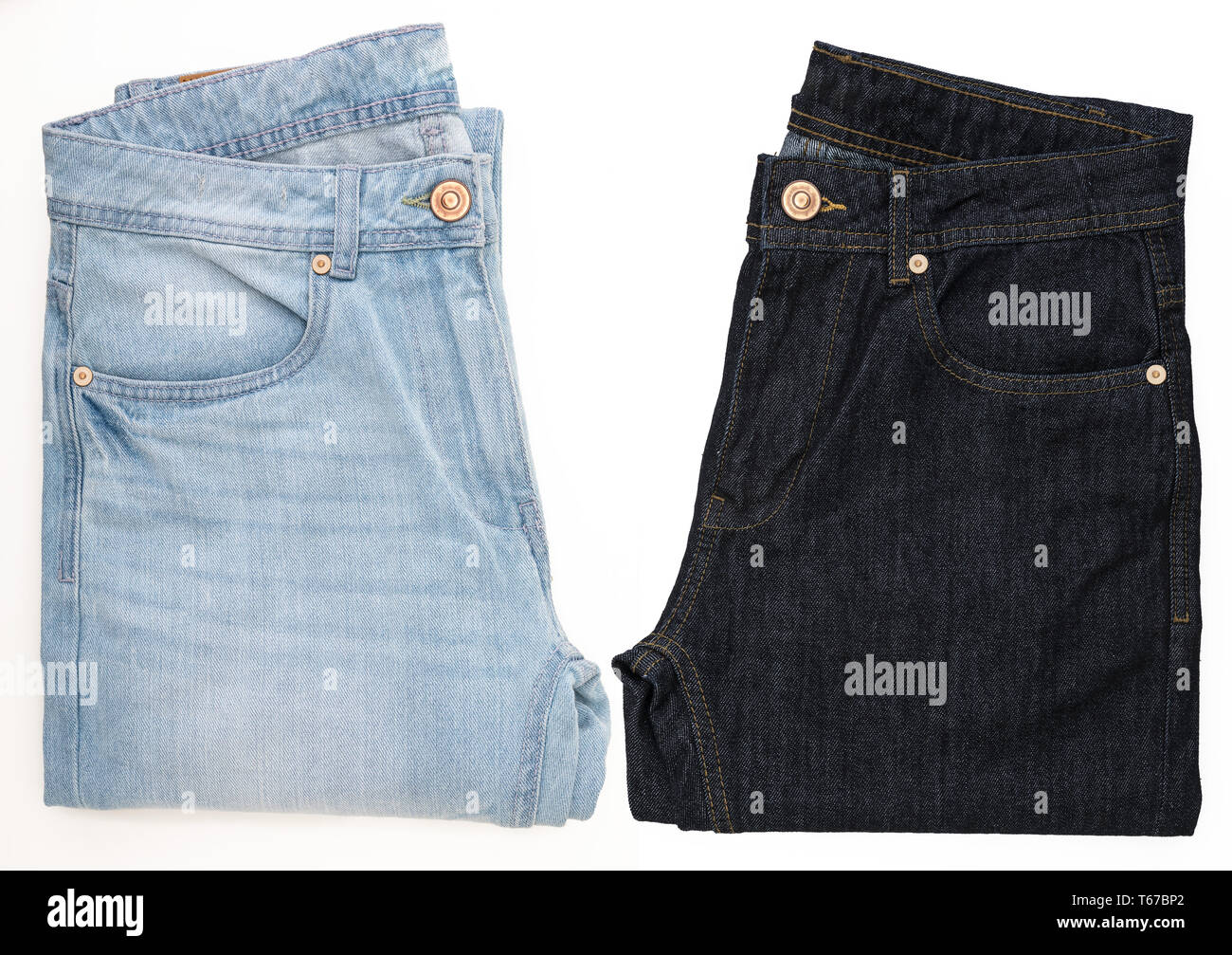 2 jeans in light blue and dark blue colors. Isolated on white ...