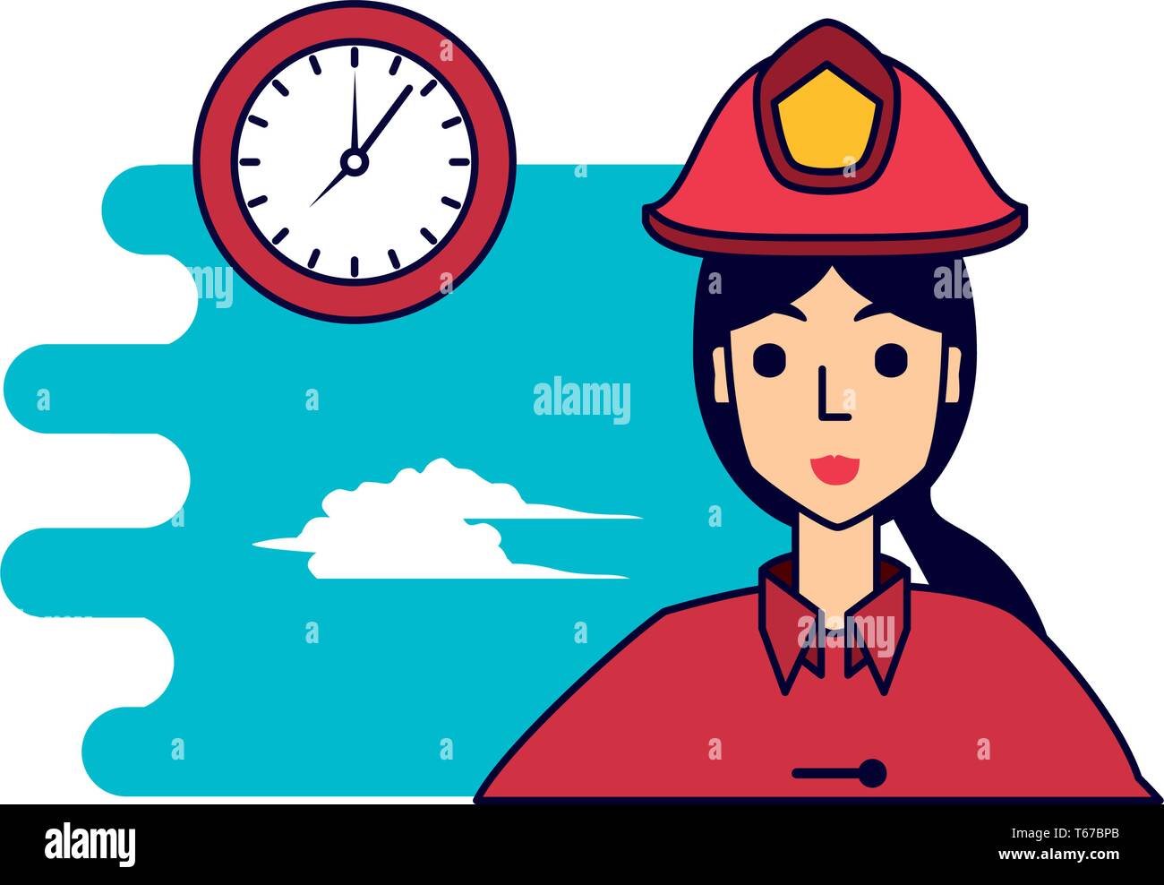 firefighter professional female with clock time vector illustration ...
