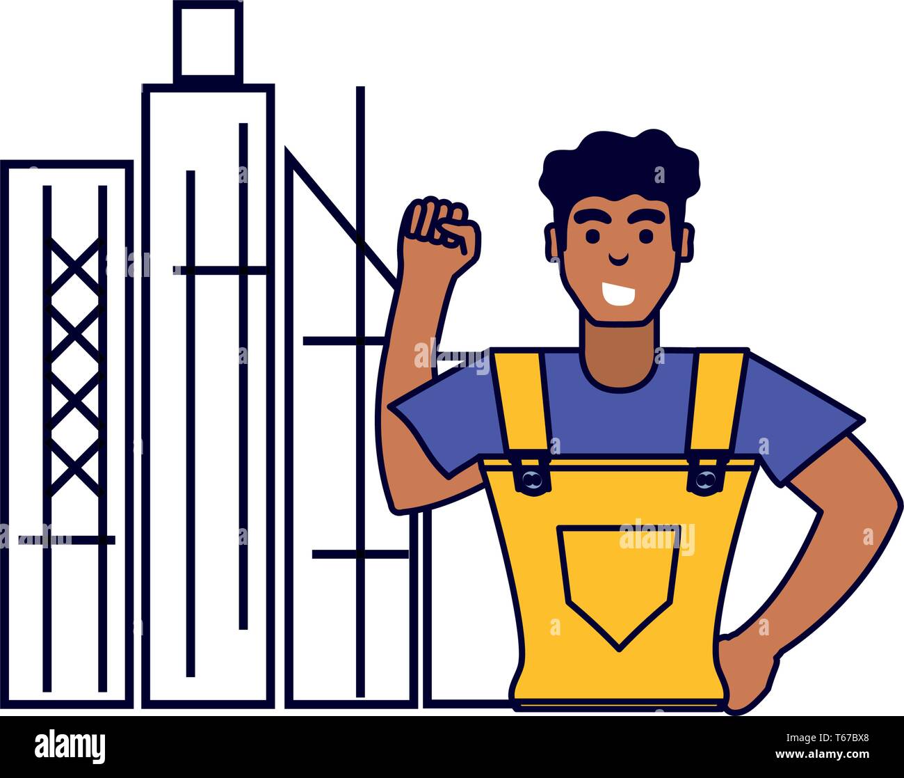 worker construction man with cityscape vector illustration design Stock ...